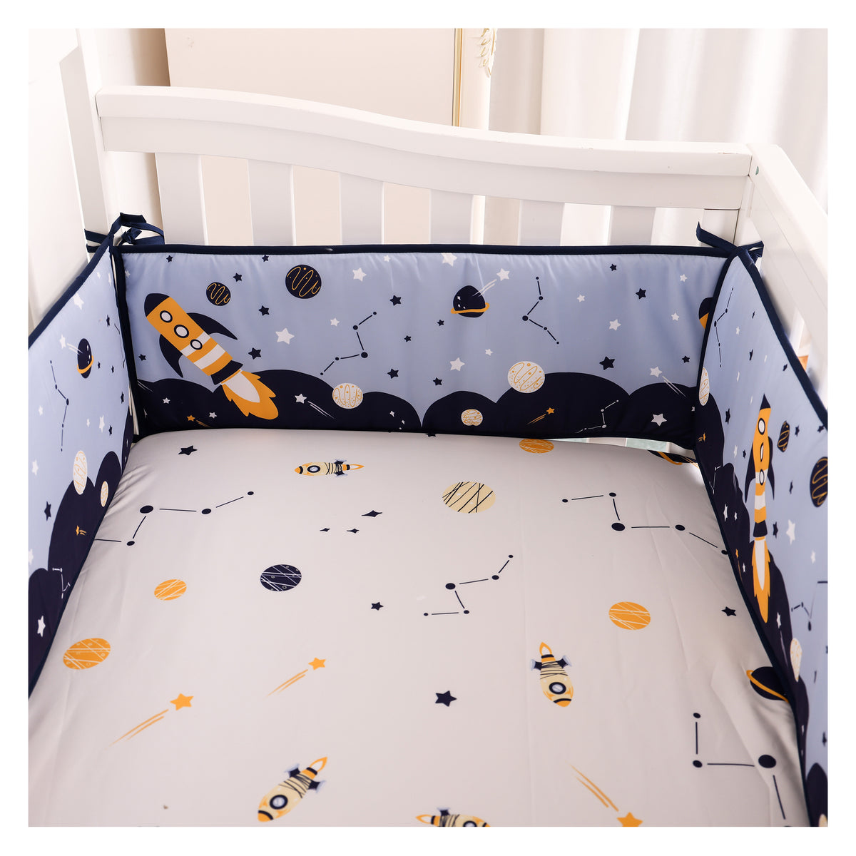 Boobeyeh 5-piece space-themed baby crib bedding set ...